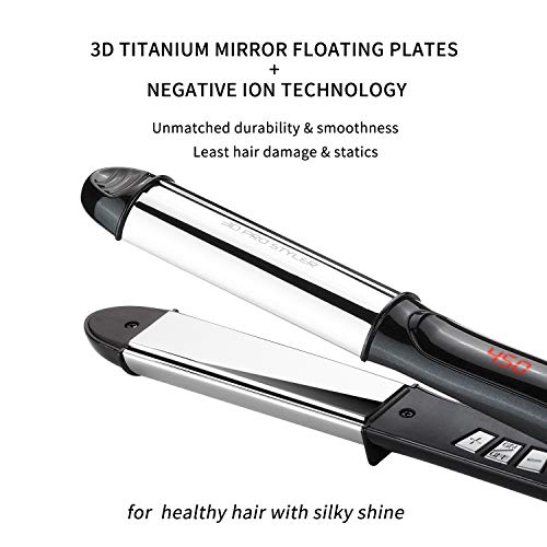 MIRACOMB 3D PRO Nano Titanium Flat Iron, 2 in 1 Hair Straightener Curler with 1 Inch Floating Plates, 11 Temp Adjustments, Max 450 ° F, Auto Shut off, 18 Month Warranty (Package May Vary)