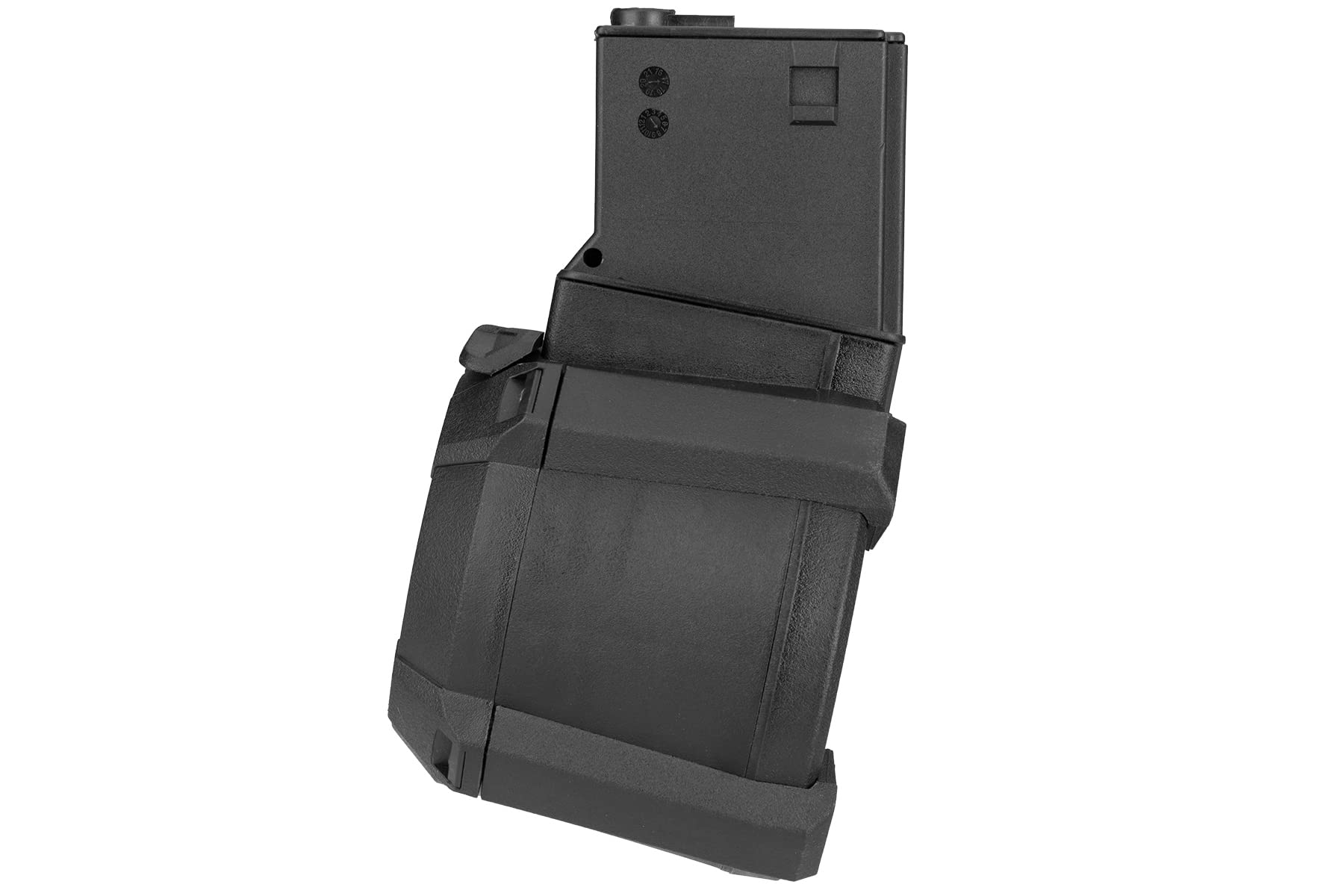 GoldenBall x Sentinel Gears 1200 Rounds Electric Polymer Drum Airsoft Magazine for M4 AEGs, Battery Included - Black