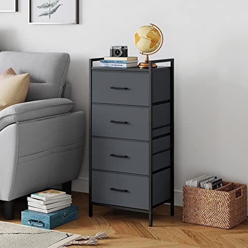 LINSY HOME 4 Drawer Dresser for Bedroom, Tall Dressers Storage Drawers, Tower Organizer Unit for Hallway, Entryway, Closets, Sturdy Steel Frame, Wood Top
