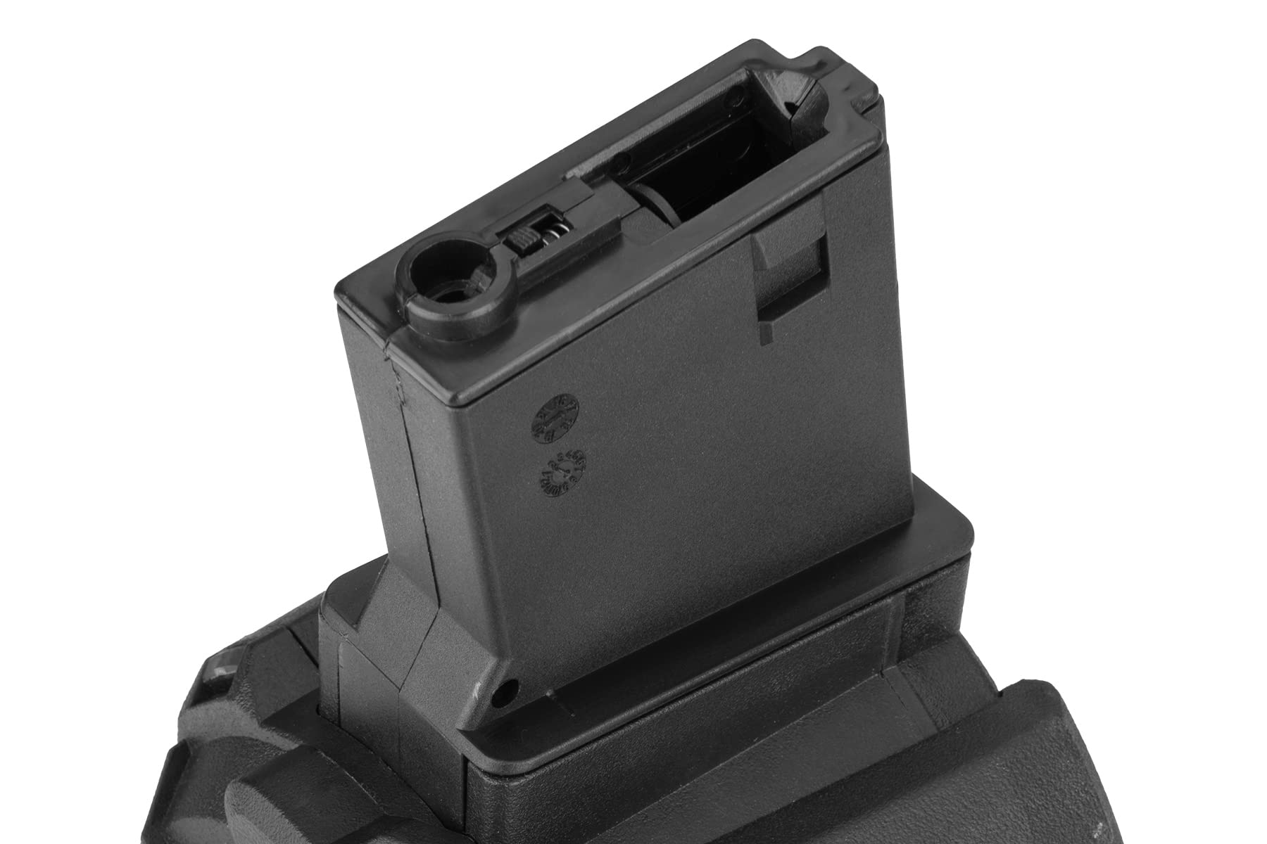GoldenBall x Sentinel Gears 1200 Rounds Electric Polymer Drum Airsoft Magazine for M4 AEGs, Battery Included - Black