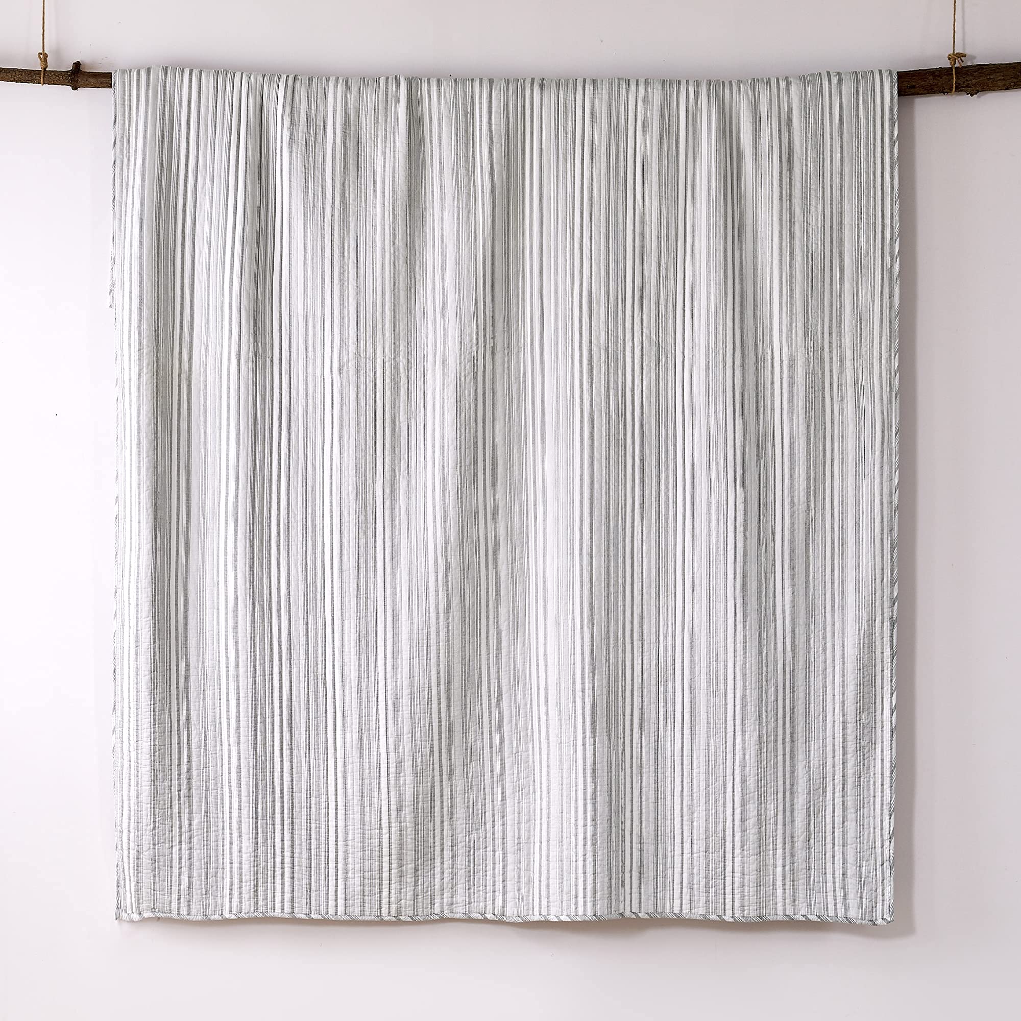 Levtex Home Bondi Stripe Grey King Cotton Quilt Set, Grey and White, Stripe