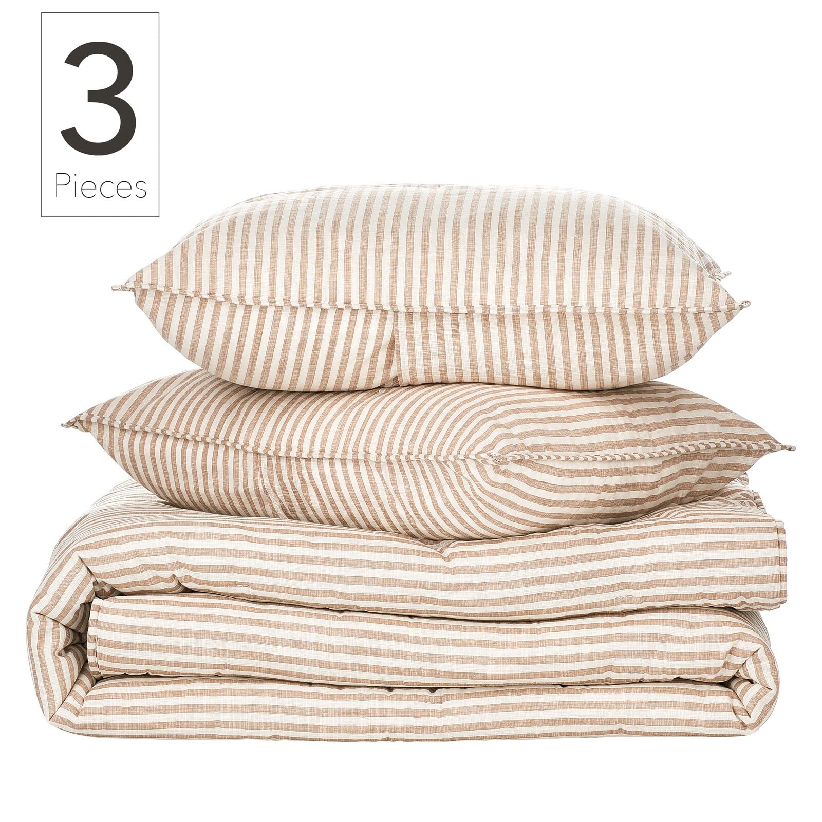 Nate Home by Nate Berkus All-Season Cotton Percale Painted Stripe Quilt 3 Piece Quilt Set, Comfortable Bedding from mDesign, King, Includes 1 Quilt, 2 Pillow Shams - Pearl/Fossil (Beige/Taupe)