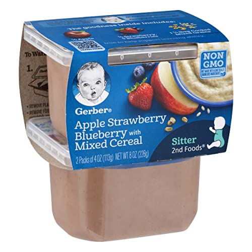 Gerber 2nd Foods Baby Food Tubs, Apple Strawberry Blueberry with Mixed Cereal, 2 - 4 Ounce Tubs Per Pack (Pack of 4)
