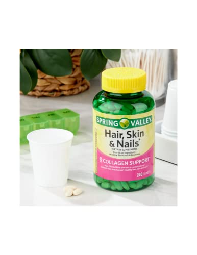 Spring Valley Hair, Skin & Nails Caplets, 240 Count + STS Fridge Magnet.