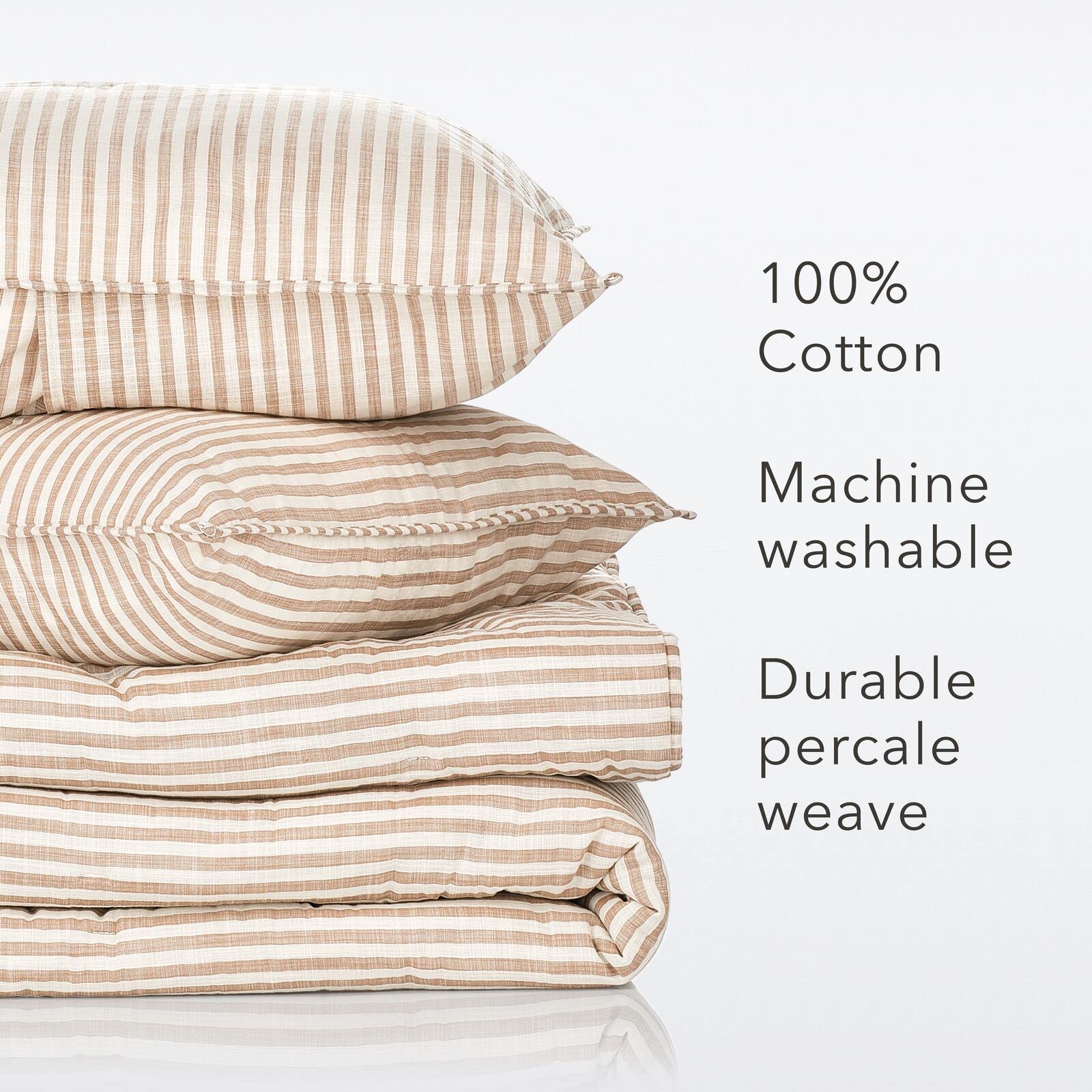 Nate Home by Nate Berkus All-Season Cotton Percale Painted Stripe Quilt 3 Piece Quilt Set, Comfortable Bedding from mDesign, King, Includes 1 Quilt, 2 Pillow Shams - Pearl/Fossil (Beige/Taupe)