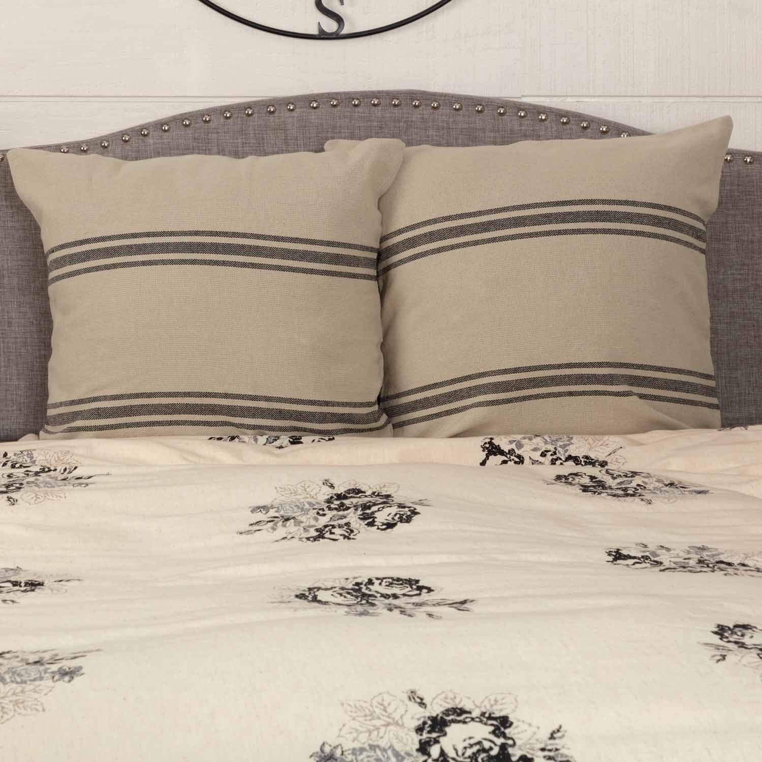 Mill House Stripe Black Euro Pillow Sham, 26 "x 26", Farmhouse Primitive Grain Sack Stripe Woven Bedding, Beige & Black