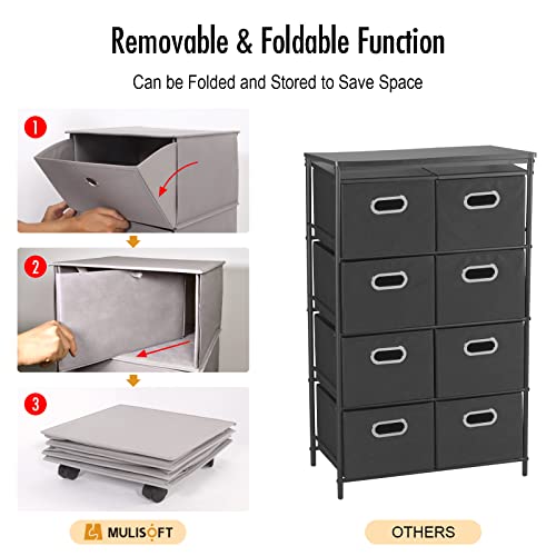 MULISOFT Fabric Dresser with 3 Drawer, Foldable 3 Drawer Storage, Easy Pull Fabric Storage Dresser, Rolling Fabric Storage Drawer for Bedroom, Closet, Entryway, Hallway, Nursery Room, Office