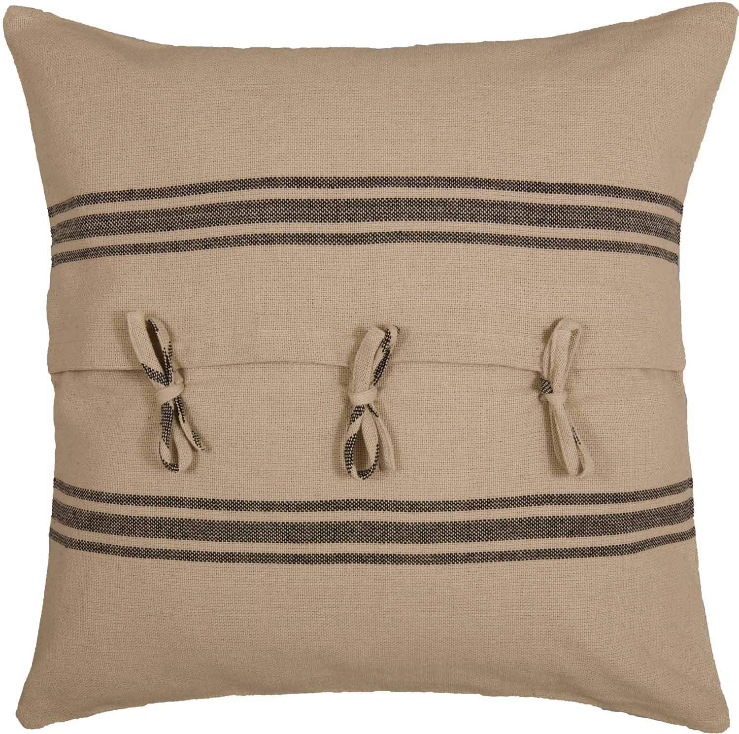Mill House Stripe Black Euro Pillow Sham, 26 "x 26", Farmhouse Primitive Grain Sack Stripe Woven Bedding, Beige & Black