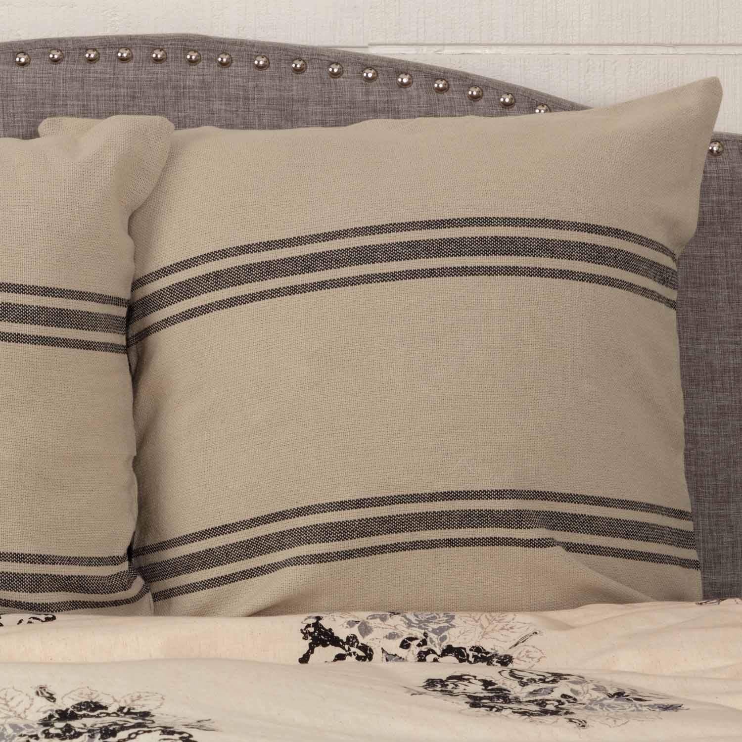 Mill House Stripe Black Euro Pillow Sham, 26 "x 26", Farmhouse Primitive Grain Sack Stripe Woven Bedding, Beige & Black