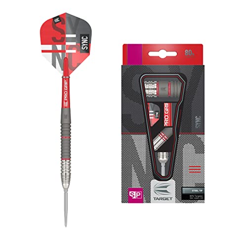 Target Darts Sync 03 21G 80% Tungsten Swiss Point Steel Tip Darts Set, Red, Silver and Black
