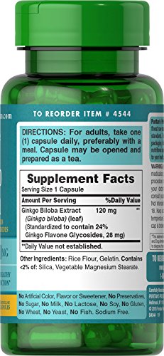 Puritan's Pride Ginkgo Biloba Standardized Extract 120 mg-100 Capsules