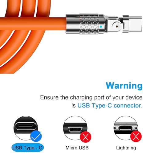 Chubby USB C Cable,180° Rotating USB C Charger Cable,USB A to USB C Charging Cable,Orange,3.3ft,Compatible with Samsung Galaxy S10,Note 9,A11,Moto Z2 (not Compatible with i-Phone)