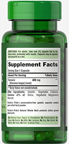 Puritans Pride Turmeric 400 mg Capsules, 100 Count