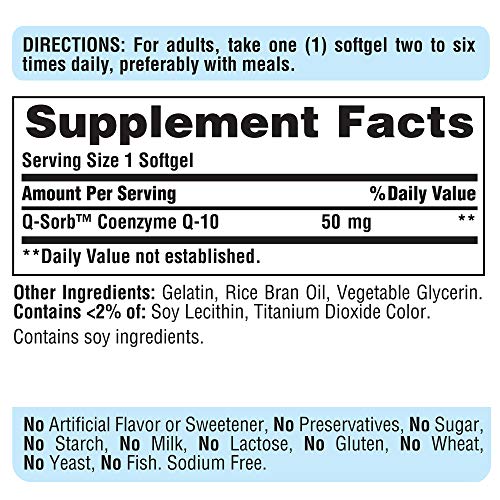 Q-Sorb CoQ10 50mg, Contributes to Heart Wellness,100 Softgels by Puritan's Pride