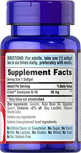 Q-Sorb CoQ10 50mg, Contributes to Heart Wellness,100 Softgels by Puritan's Pride
