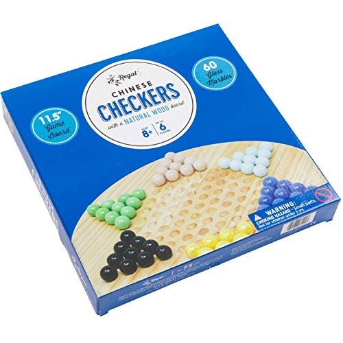 Regal Games - Chinese Checkers -11.5โ Natural Wood Game Board with 60 Glass Marbles Assorted, Fun, Family-Friendly Board Game - Ideal for Up to 6 Players Ages 8+