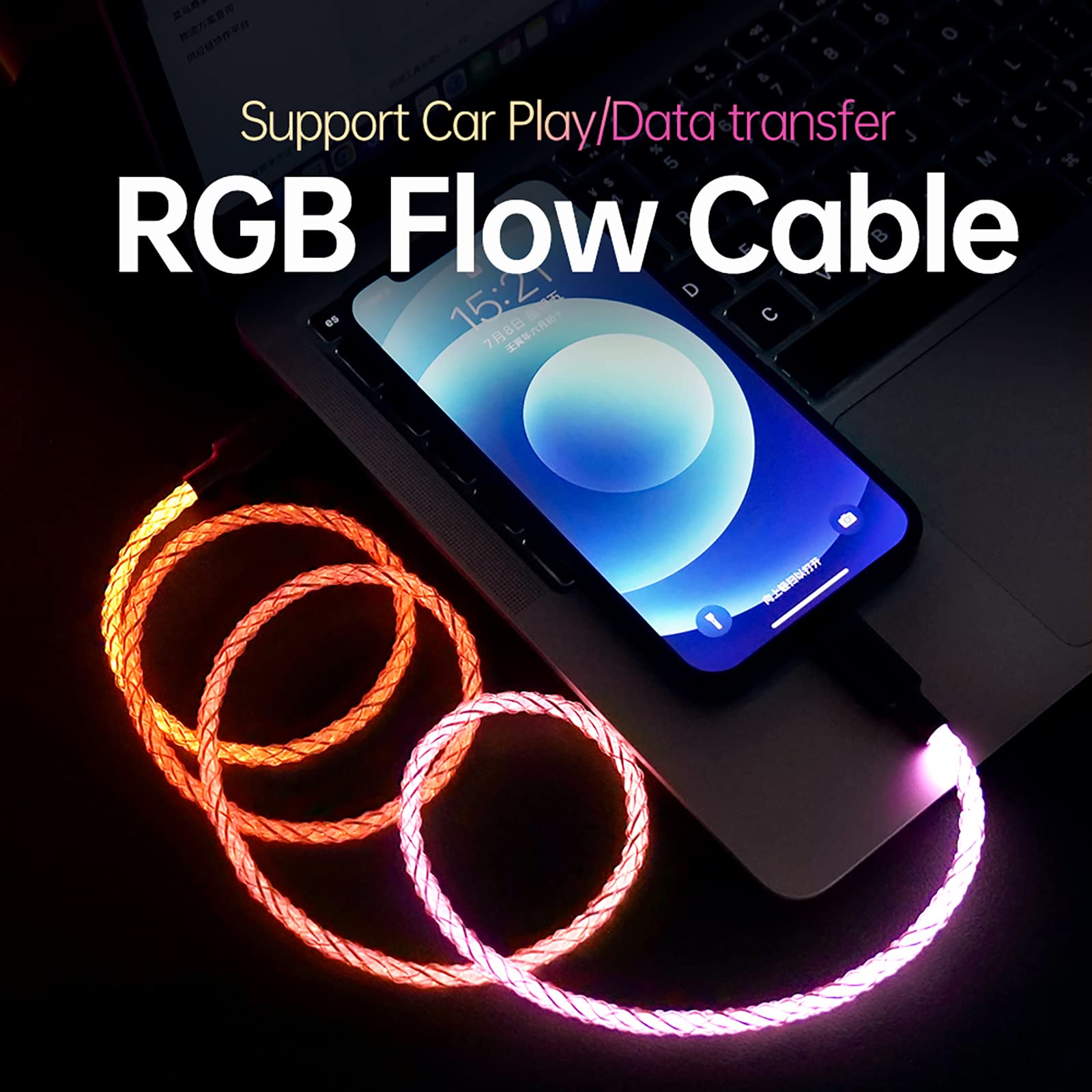 MOSHOU USB C Glowing Charging Cable 3ft, RGB Light Gradual Lighting USB C to USB C, PD 100W Fast LED Charging Wire Glowing Cable for Samsung Galaxy S24/S23/S22/S21Plus A60 A50 Note 20 (TypeC to TypeC)