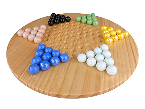 Regal Games - Chinese Checkers -11.5โ Natural Wood Game Board with 60 Glass Marbles Assorted, Fun, Family-Friendly Board Game - Ideal for Up to 6 Players Ages 8+