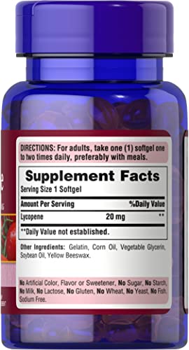Lycopene Softgel 20 Mg, Promotes Prostate and Heart Health, 60 Count by Puritan's Pride