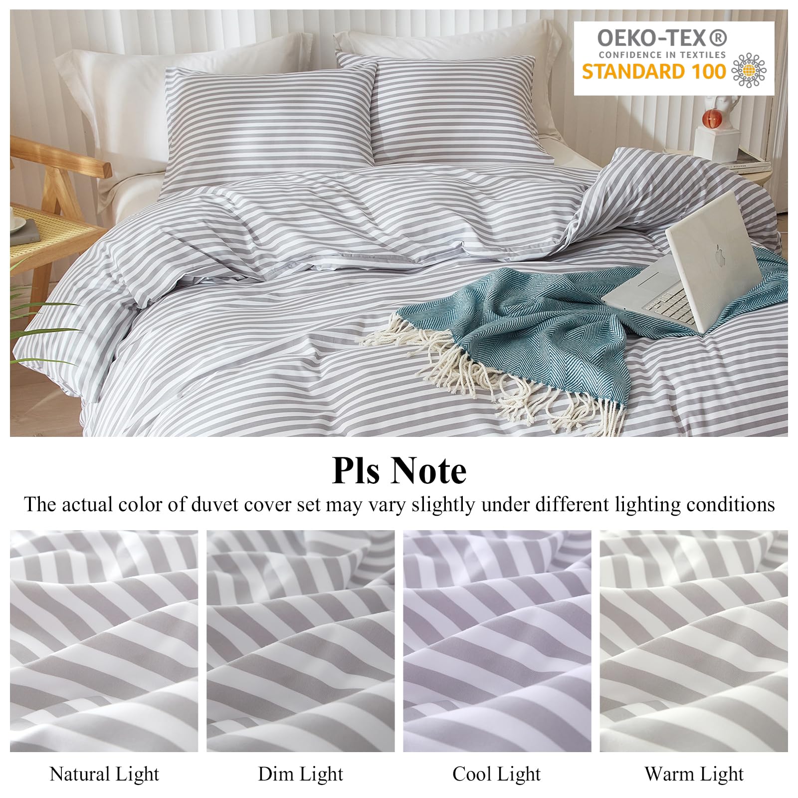 EAVD Duvet Cover Twin Grey Striped Duvet Cover Soft Microfiber Classic Striped Geometric Bedding Set with 2 Pillowcases Reversible Modern Grey Striped Comforter Cover with Zipper Closure