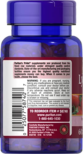 Lycopene Softgel 20 Mg, Promotes Prostate and Heart Health, 60 Count by Puritan's Pride