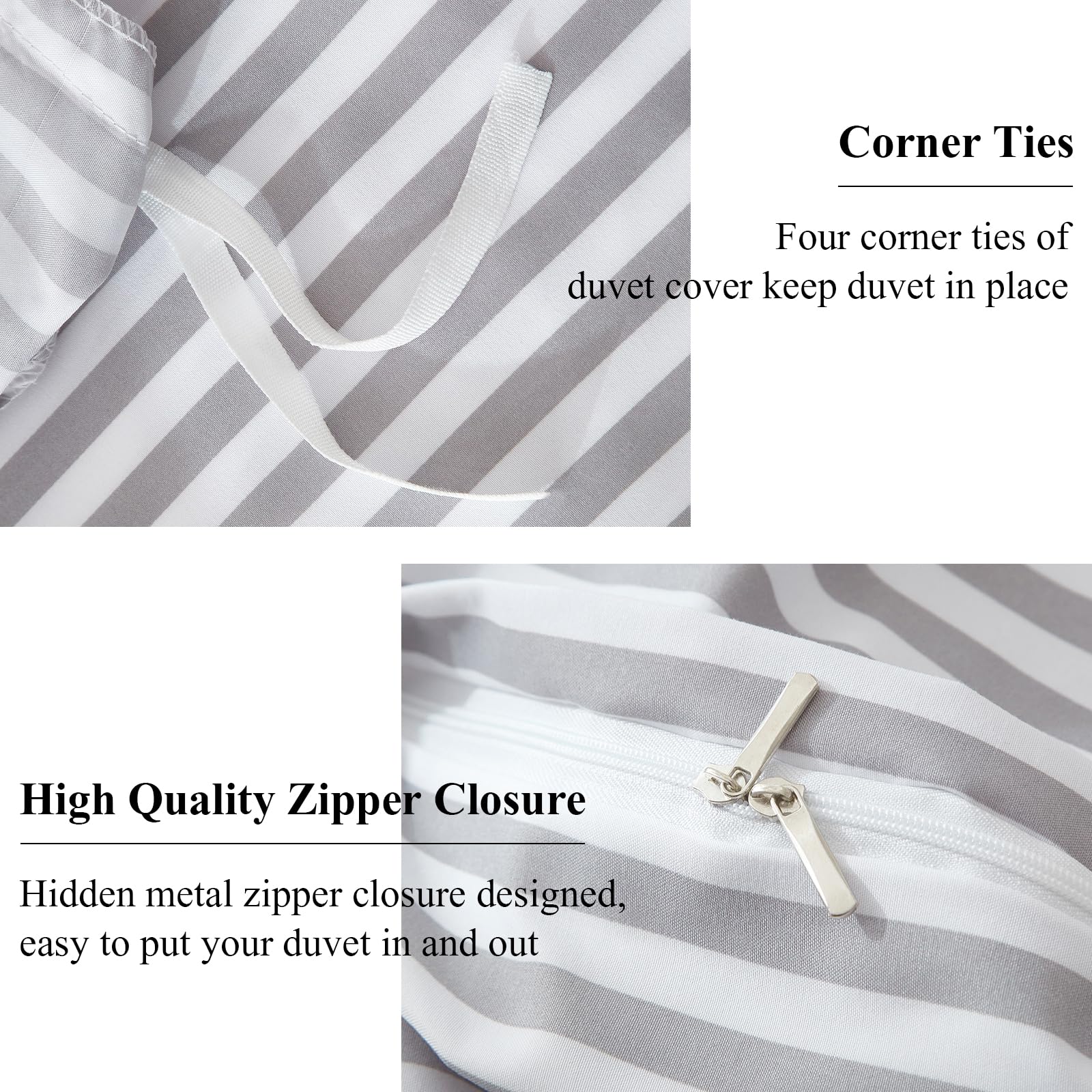 EAVD Duvet Cover Twin Grey Striped Duvet Cover Soft Microfiber Classic Striped Geometric Bedding Set with 2 Pillowcases Reversible Modern Grey Striped Comforter Cover with Zipper Closure