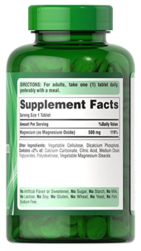 Puritans Pride Magnesium 500 Mg-250 Tablets, 250 Count