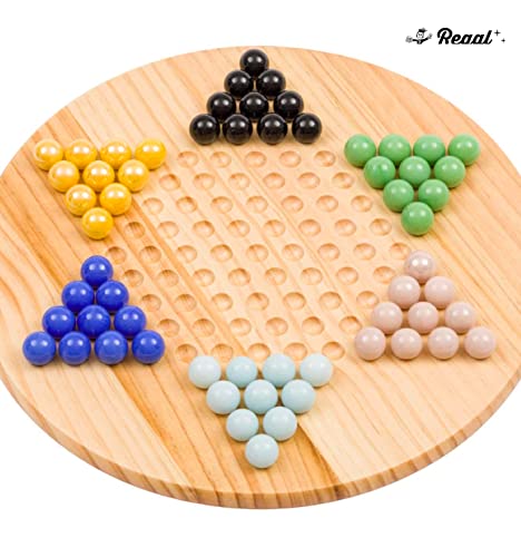 Regal Games - Chinese Checkers -11.5โ Natural Wood Game Board with 60 Glass Marbles Assorted, Fun, Family-Friendly Board Game - Ideal for Up to 6 Players Ages 8+