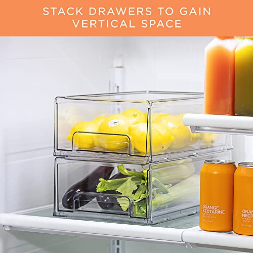 Sorbus Fridge Drawers - Clear Stackable Pull Out Refrigerator Organizer Bins - Food Storage Containers for Kitchen, Refrigerator, Freezer, Vanity & Fridge Organization and Storage (2 Pack | Medium)