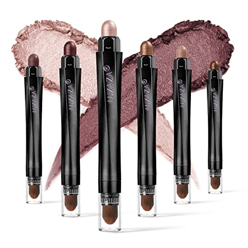 LUXAZA 6PCS Eyeshadow Stick Set,Shimmer And Matte Neutral Eyeshadow Pencil Crayon,Pearl Pink Cream Eye Shadow Stick Makeup,Long Lasting Eye Brightener Highlighter Makeup Set