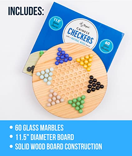 Regal Games - Chinese Checkers -11.5โ Natural Wood Game Board with 60 Glass Marbles Assorted, Fun, Family-Friendly Board Game - Ideal for Up to 6 Players Ages 8+