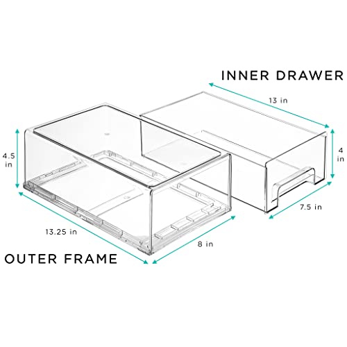 Sorbus Fridge Drawers - Clear Stackable Pull Out Refrigerator Organizer Bins - Food Storage Containers for Kitchen, Refrigerator, Freezer, Vanity & Fridge Organization and Storage (2 Pack | Medium)