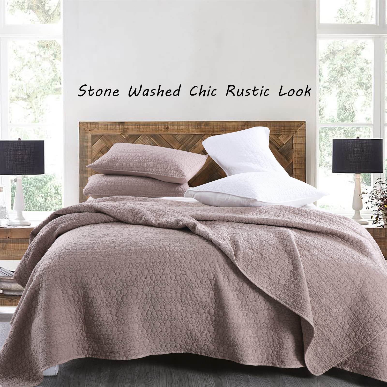 HORIMOTE HOME Quilt Set Twin Size Cameo Rose, Classic Geometric Spots Stitched Pattern, Stone-Washed Microfiber Chic Rustic Look, Ultra Soft Lightweight Quilted Bedspread for All Season, 2 Pieces