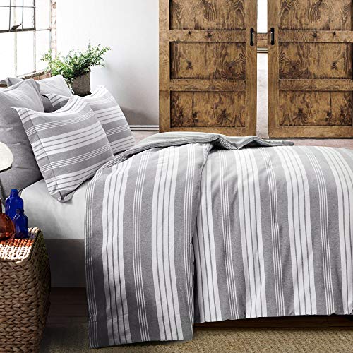Lush Decor Gray and White Farmhouse Recycled Yarn-Dyed Cotton Stripe 5-Piece Comforter Set (Full/Queen)