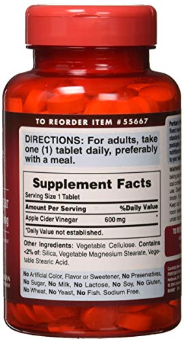 Puritans Pride Apple Cider Vinegar 600 mg Tablets, 200 Count (Packing May Vary)