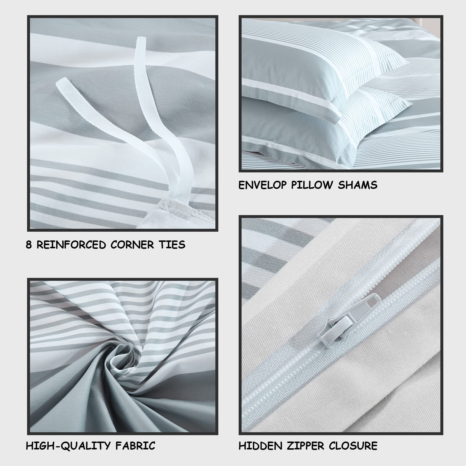 Bedduvit Striped King Duvet Cover Set - 100% Cotton Blue-Gray Duvet Cover King Size, 3 Pieces Grey Stripe Duvet Cover Set, Simple Modern Bedding Comforter Cover with Zipper Closure & 8 Ties, 104"x90"