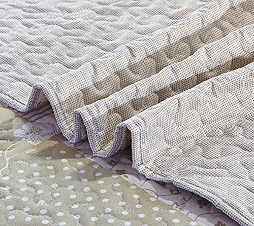 SLPR Silent Reverie 50" x 60" Throw: Reversible Quilted Blanket for Summer, Floral Tan Quilt, Lightweight Lap Comforter, Stripes and Flowers Coverlet, Spring Couch Throw, Soft and Comfortable Throw