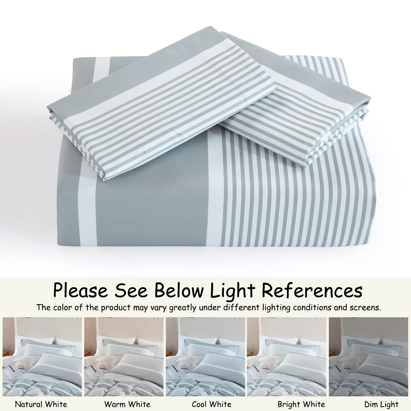 Bedduvit Striped King Duvet Cover Set - 100% Cotton Blue-Gray Duvet Cover King Size, 3 Pieces Grey Stripe Duvet Cover Set, Simple Modern Bedding Comforter Cover with Zipper Closure & 8 Ties, 104"x90"