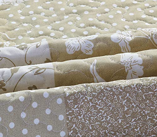 SLPR Silent Reverie 50" x 60" Throw: Reversible Quilted Blanket for Summer, Floral Tan Quilt, Lightweight Lap Comforter, Stripes and Flowers Coverlet, Spring Couch Throw, Soft and Comfortable Throw