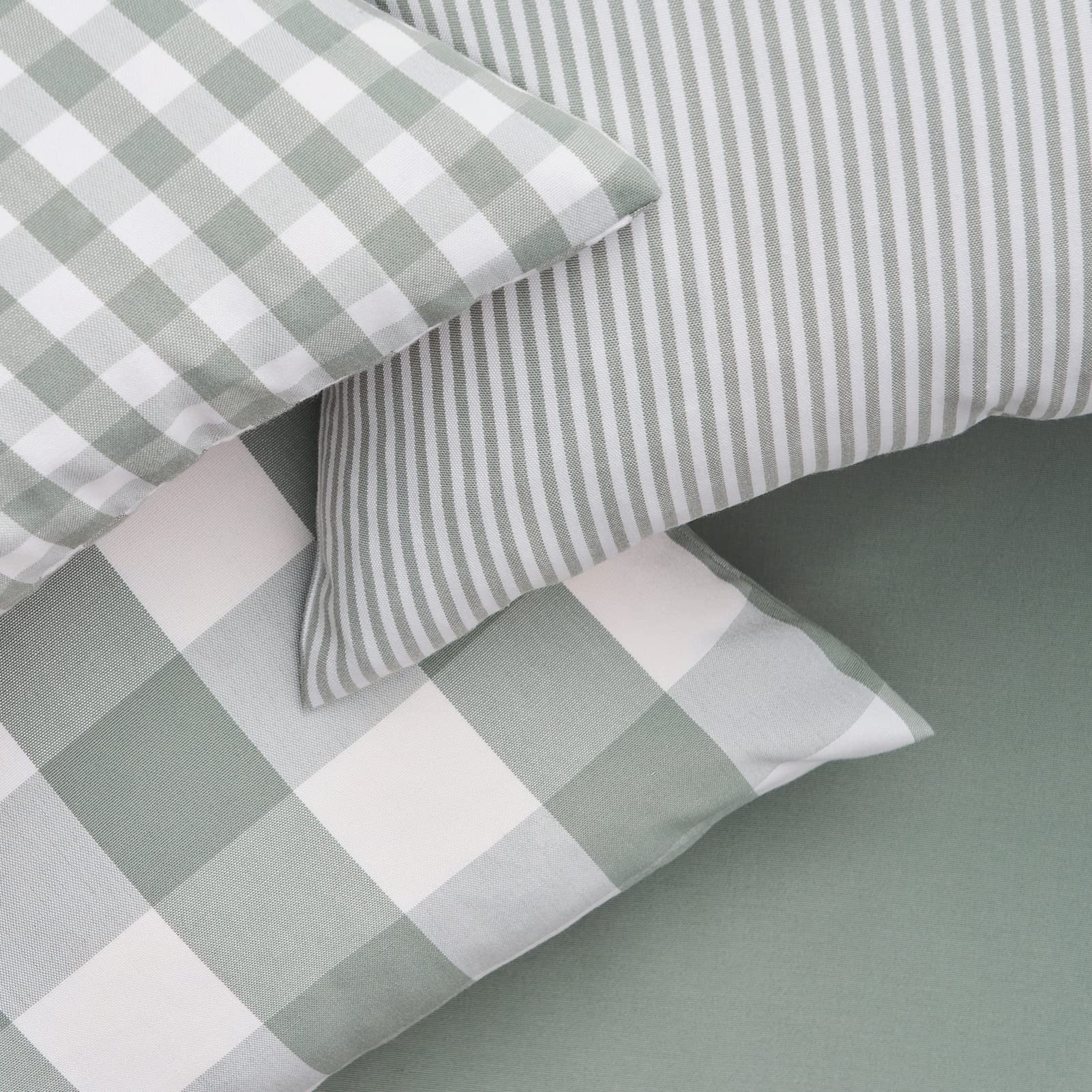 Topfinel Farmhouse Decorative Throw Pillow Covers 18x18inch Set of 4 Spring Green Cushion Case Buffalo Check Plaid Pillow Covers Canvas Striped Pillowcases for Bed Sofa Home Decor, Grey Green