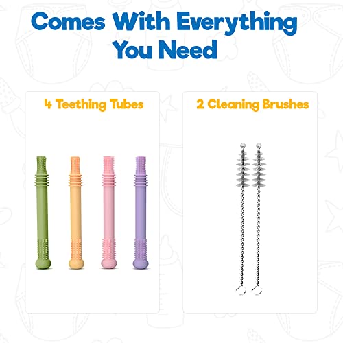 BABYSKIT Flexible Hollow Teething Tubes for Infants - Easy to Hold and Clean Teething Straws for Babies, Safe Hallowed Teething Tube for Babies Quality Teething Tubes for Babies 6-12 Months (4 Tubes)
