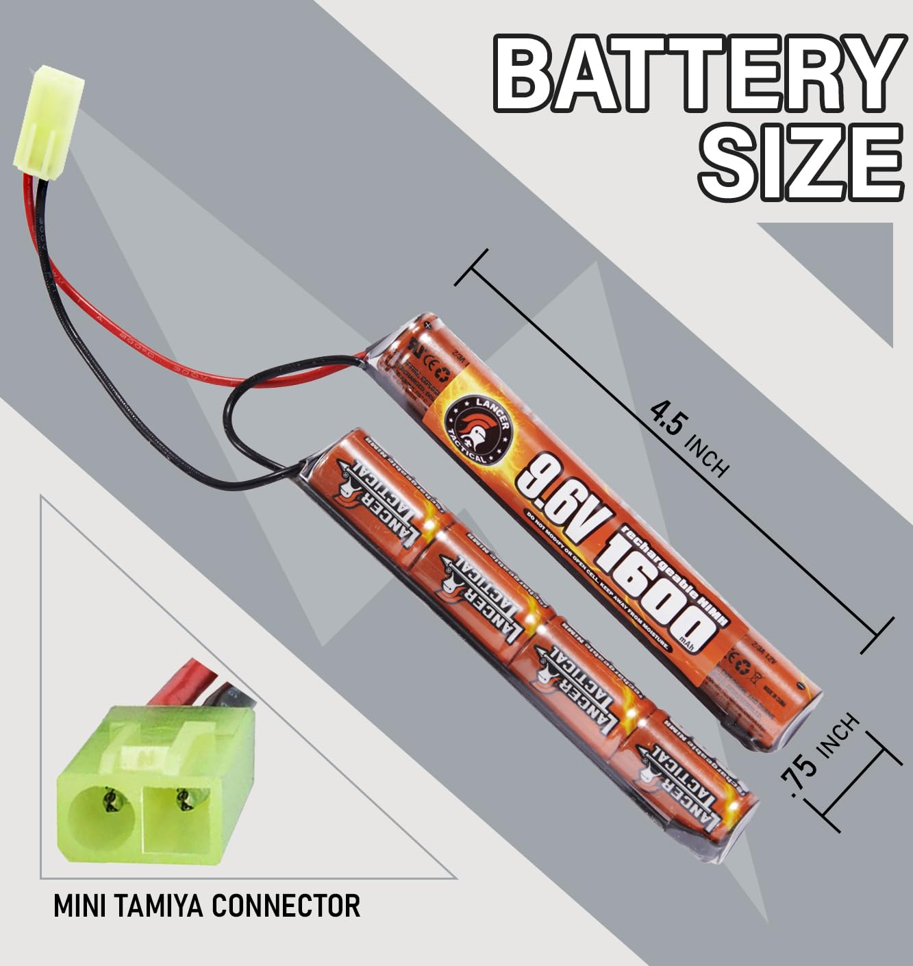 Lancer Tactical Airsoft RC Battery Charger and 9.6V NiMH 1600mAh Rechargeable Butterfly Battery Pack for Airsoft AEGs