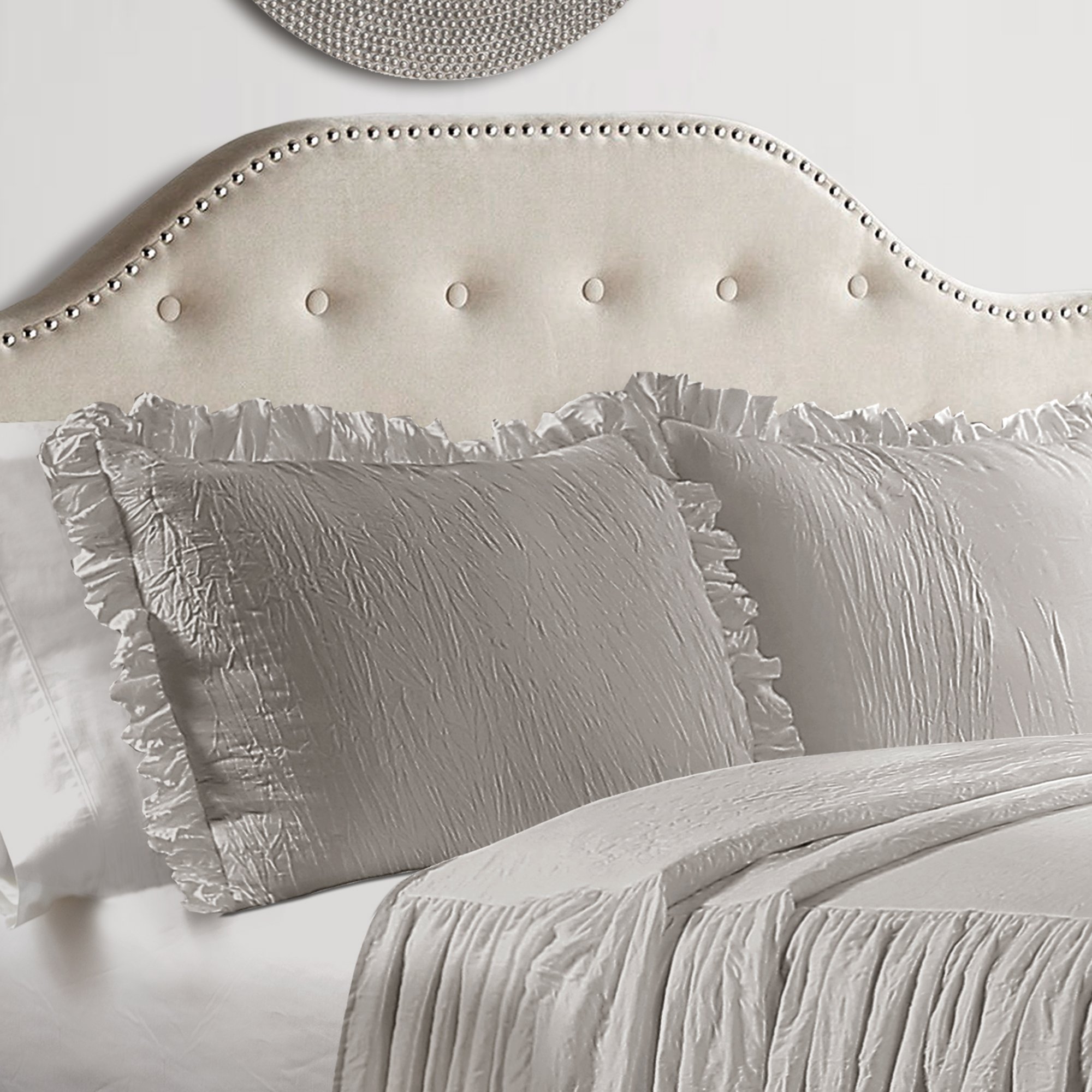 Lush Decor Ruffle Skirt Bedspread Set - 3 Piece Luxurious Farmhouse Bedding Set - Elegant, Charming Ruffle Detail - Timeless Style & Classic Design - Soft and Lightweight - Queen, Gray