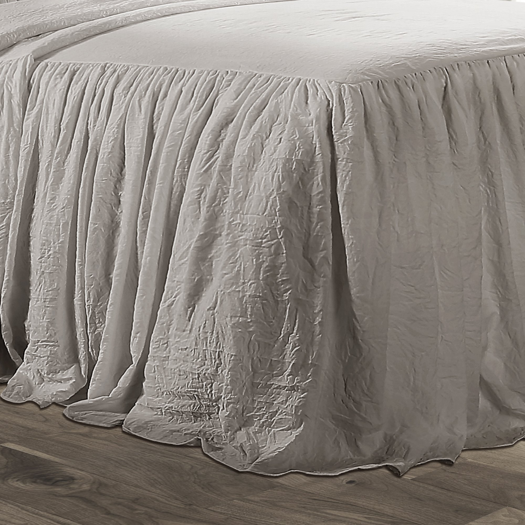 Lush Decor Ruffle Skirt Bedspread Set - 3 Piece Luxurious Farmhouse Bedding Set - Elegant, Charming Ruffle Detail - Timeless Style & Classic Design - Soft and Lightweight - Queen, Gray