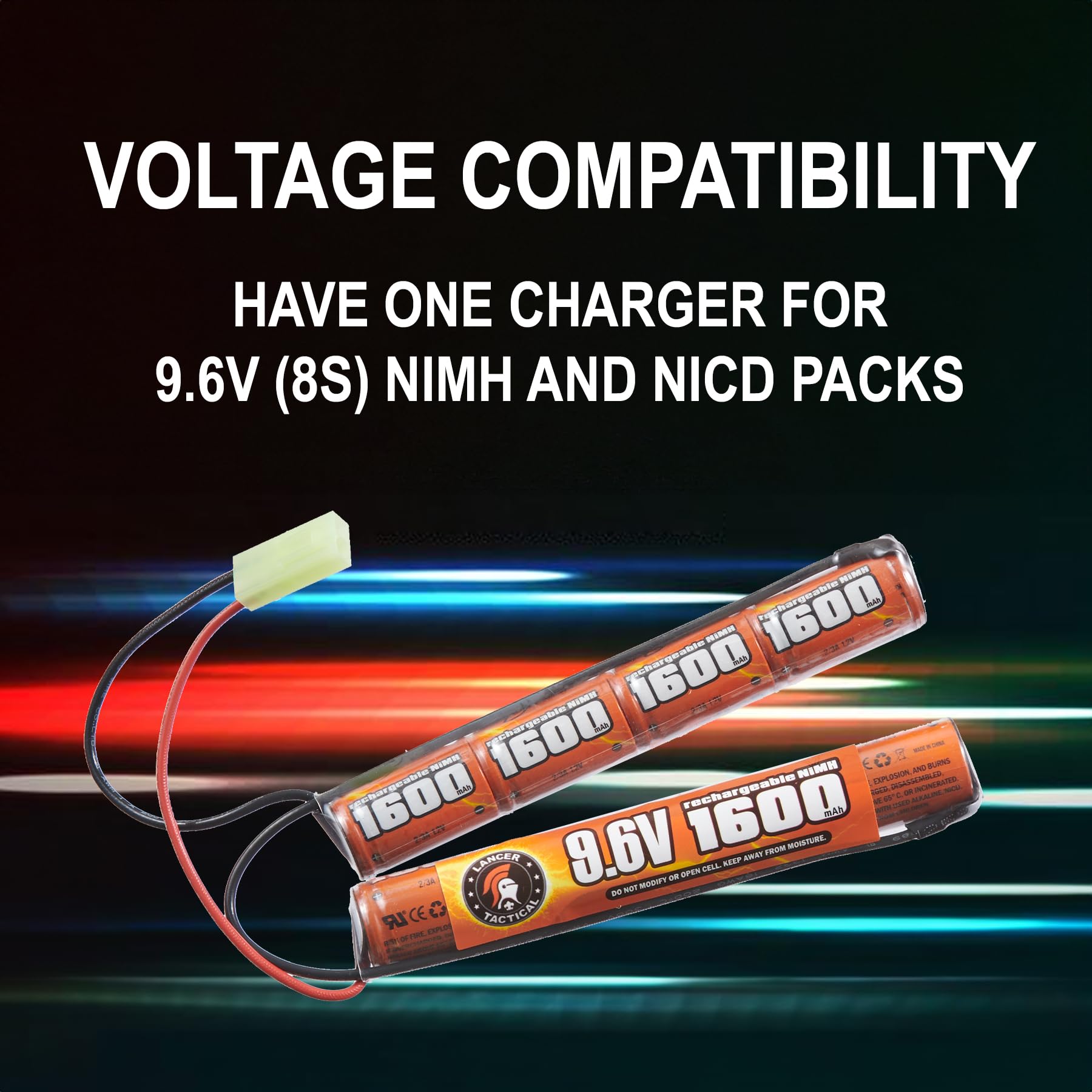 Lancer Tactical Airsoft RC Battery Charger and 9.6V NiMH 1600mAh Rechargeable Butterfly Battery Pack for Airsoft AEGs
