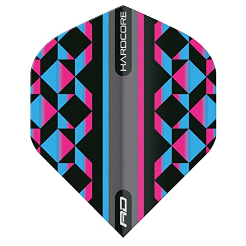 RED DRAGON Hardcore Radical Pink, Blue & Black Geometric Dart Flights - 4 Sets Per Pack (12 Dart Flights in Total)