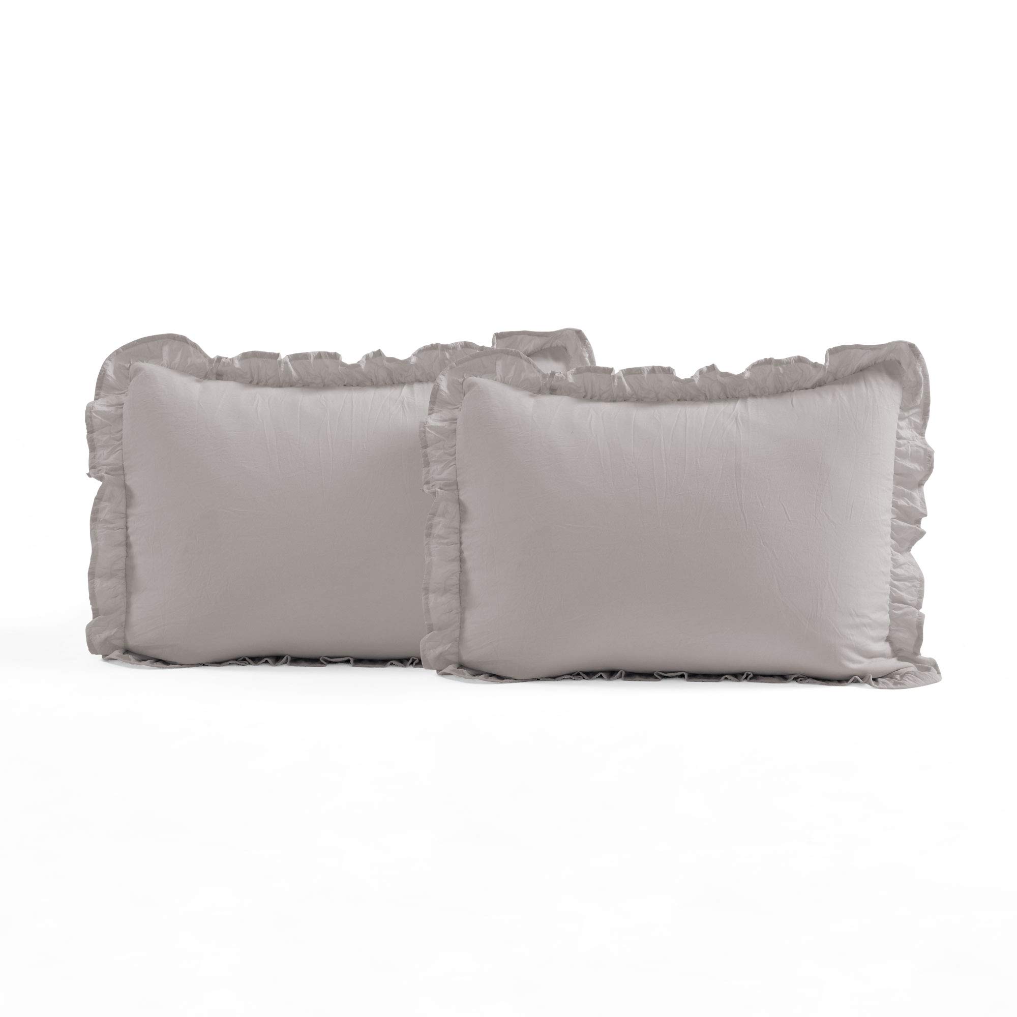 Lush Decor Ruffle Skirt Bedspread Set - 3 Piece Luxurious Farmhouse Bedding Set - Elegant, Charming Ruffle Detail - Timeless Style & Classic Design - Soft and Lightweight - Queen, Gray