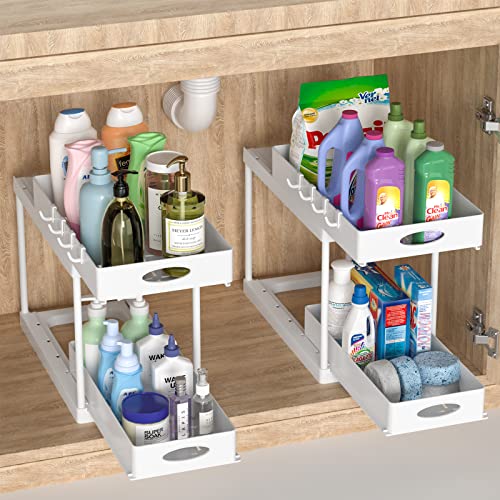 Avaspot Double Sliding Cabinet Organizer Drawer, Under Sink Organizers and Storage 2 Tier Easy Access Slide Out Cabinet Organizer, Bathroom Organizer Under Sink Cabinet Kitchen Organizers and Storage