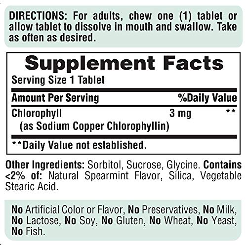 Puritans Pride Chewable Chlorophyll with Natural Spearmint Flavor, 100 Count