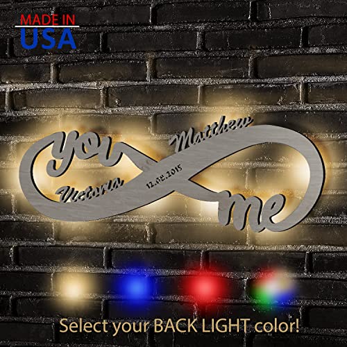 Love Couple Gifts for him or her I Personalized Infinity - You and Me Wood Art Led Night Light I Romantic Home Decor for Anniversary or as Wedding Decoration